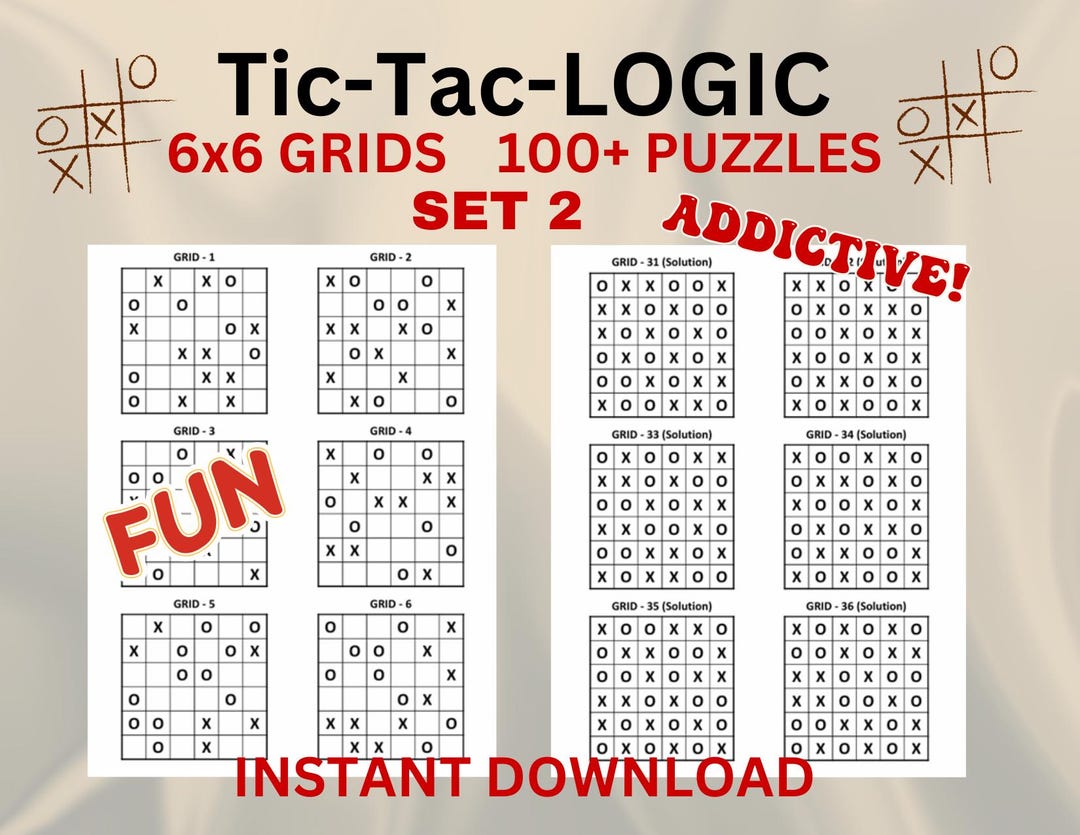 100+ Tic-tac-logic Puzzles: Binary Grid Challenges, 6X6 Grid Set 2 (PDF ...