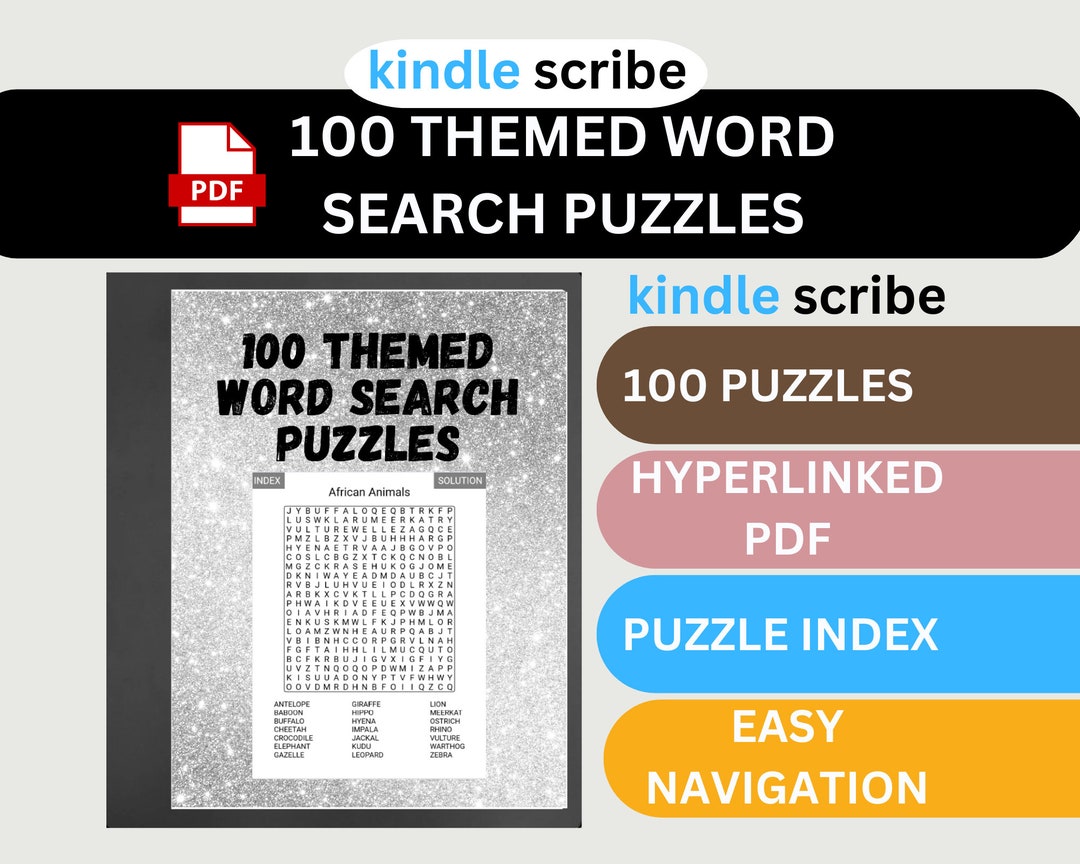 100 Kindle Scribe Word Search Puzzles, 100 Different Themes Word Search ...