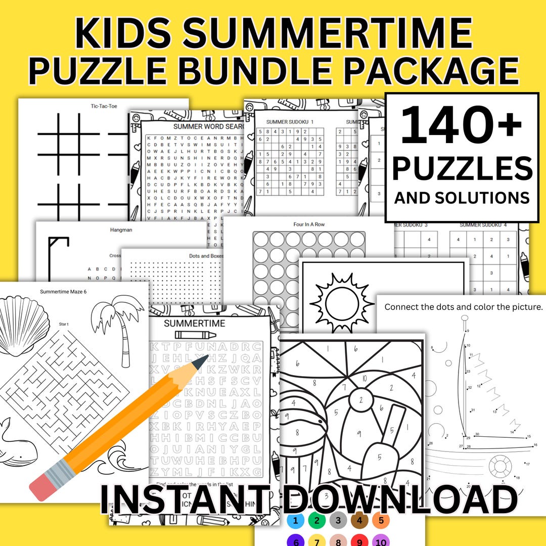 Printable Kids Summer Puzzle & Activity Bundle, Kids Summer Activities ...