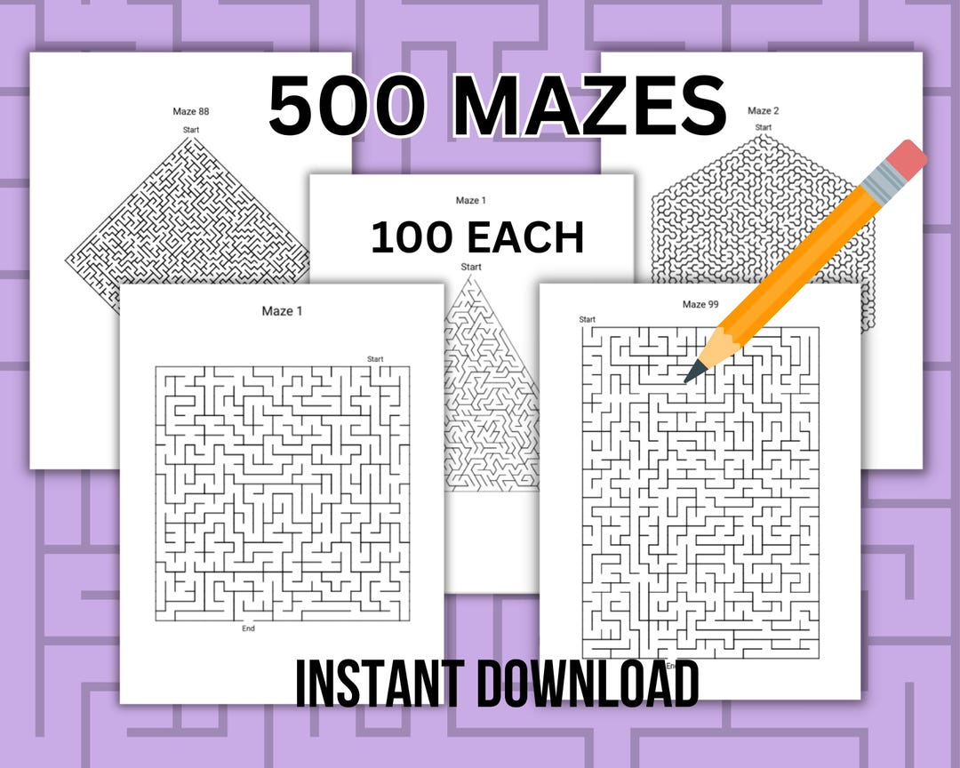 Printable Maze Puzzle Book, 500 Fun & Challenging Mazes, Rectangle ...