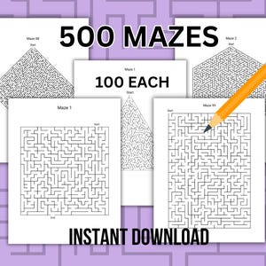 Printable Maze Puzzle Book, 500 Fun & Challenging Mazes, Rectangle ...