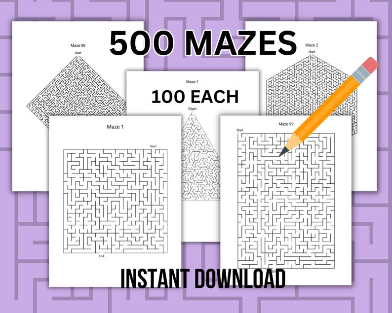 Printable Maze Puzzle Book, 500 Fun & Challenging Mazes, Rectangle ...