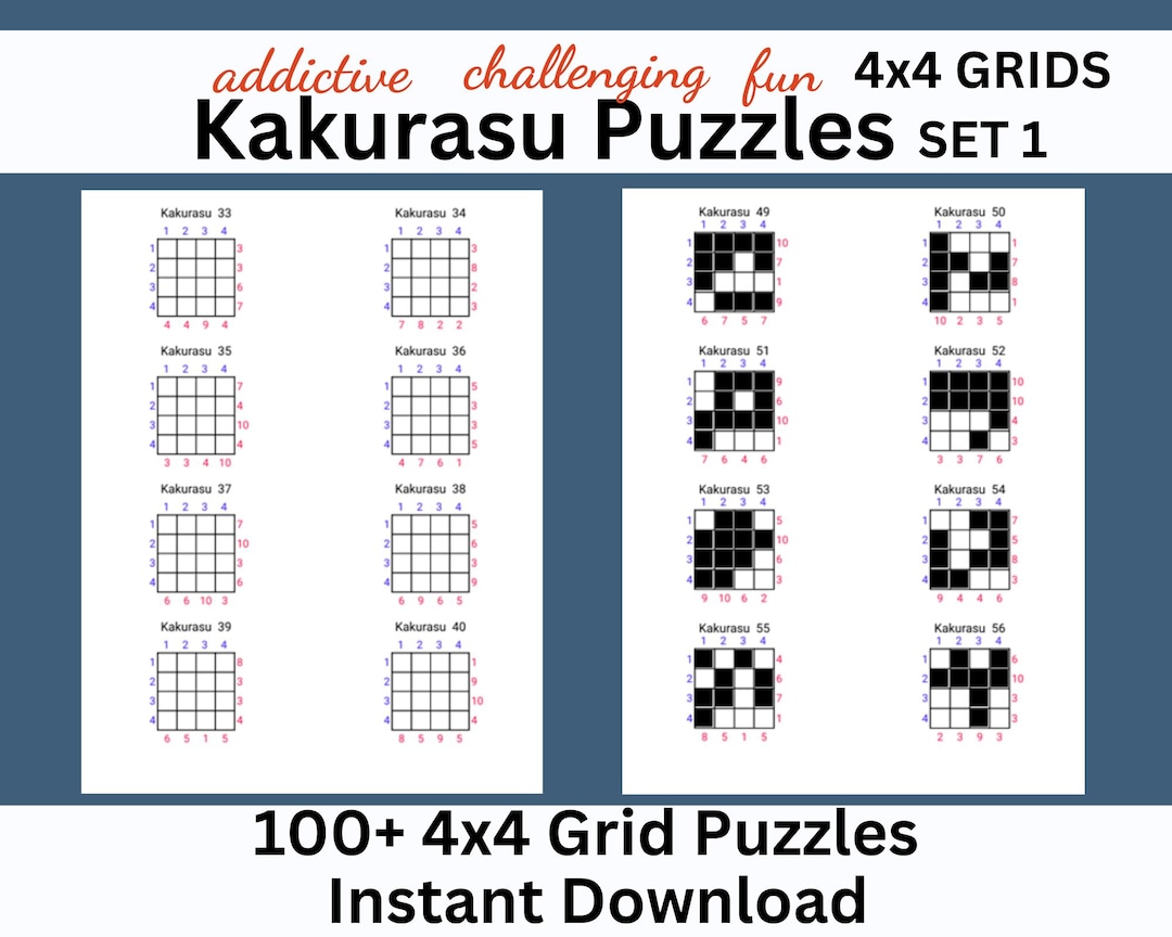 Kakurasu Puzzles: 100+ Math Logic Puzzles, 4x4 Grid, Set 1 (instant ...