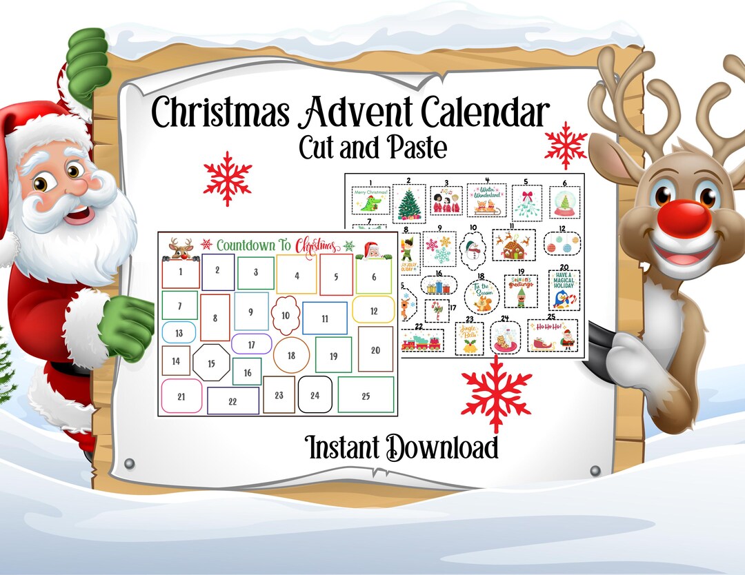 Printable Advent Calendar, Christmas Countdown Activity Pages, Cut and ...