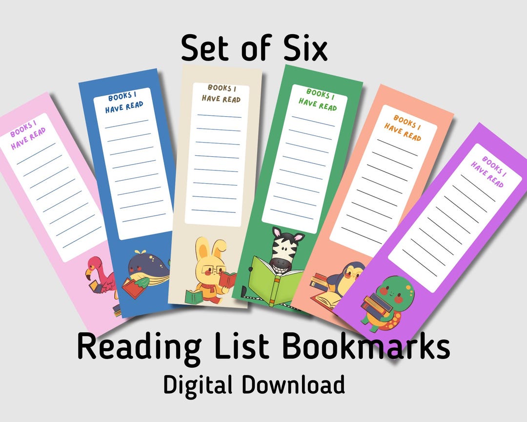 Reading List Bookmarks, Set of Six Kids Bookmarks, Instant Download ...