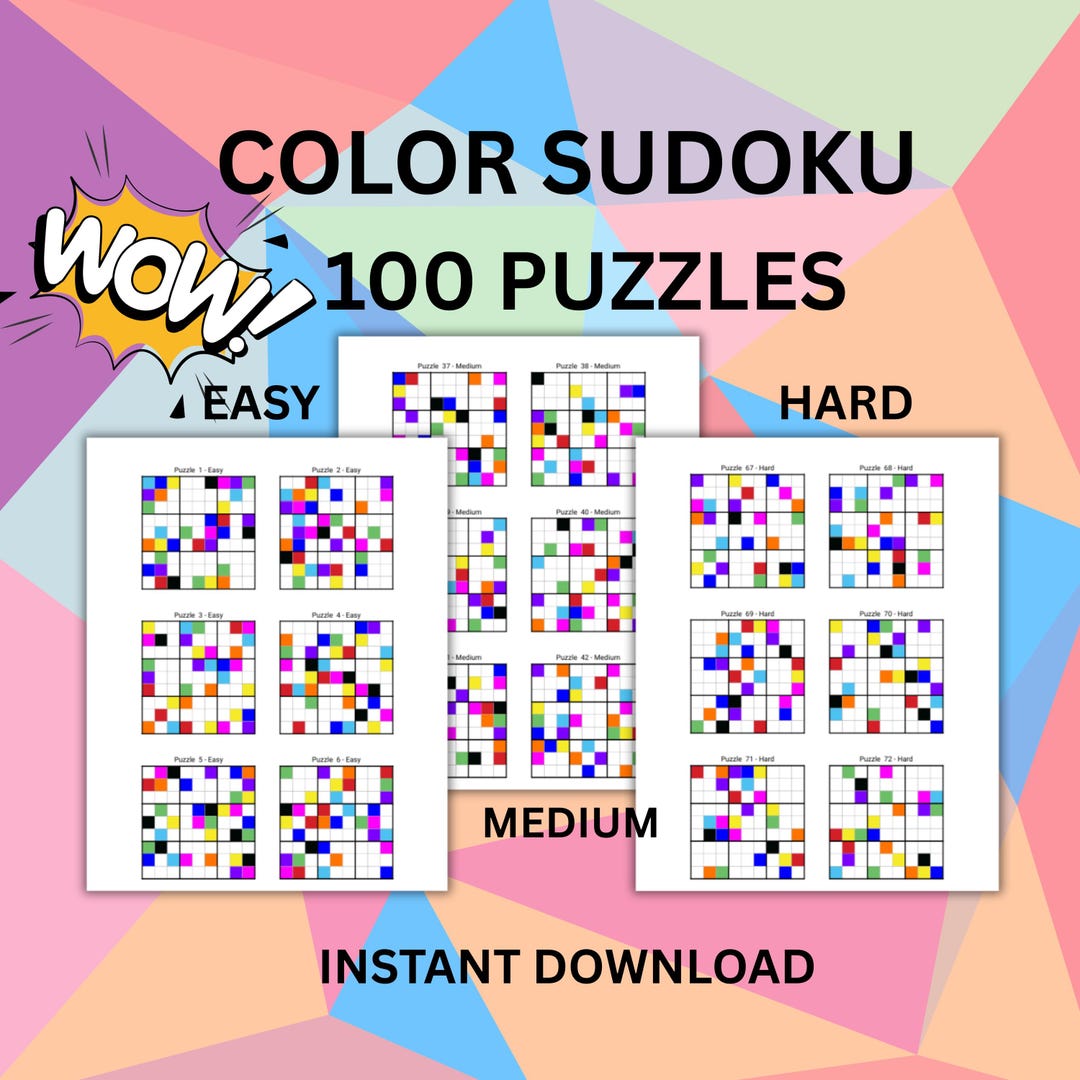 Color Sudoku Variety Pack: 100 Easy-hard Puzzles (instant Download) - Etsy