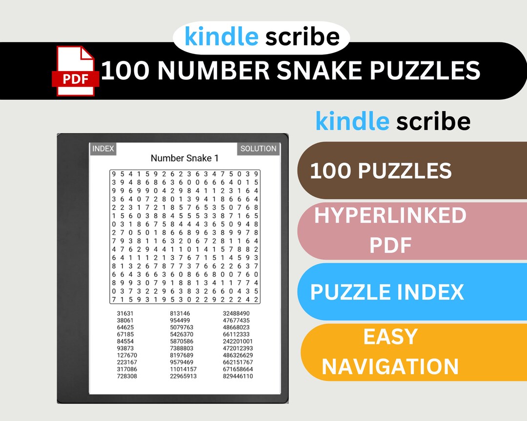Number Search Puzzles, 100 Kindle Scribe Puzzles, Zig-zag Number Search ...
