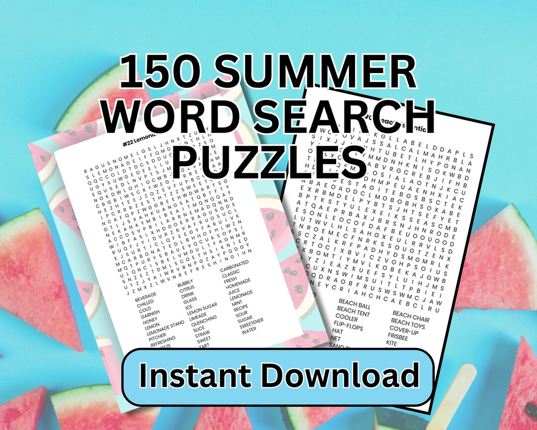 150 Summer Themed Word Search Puzzles, Summer Word Game, Fun Summer ...