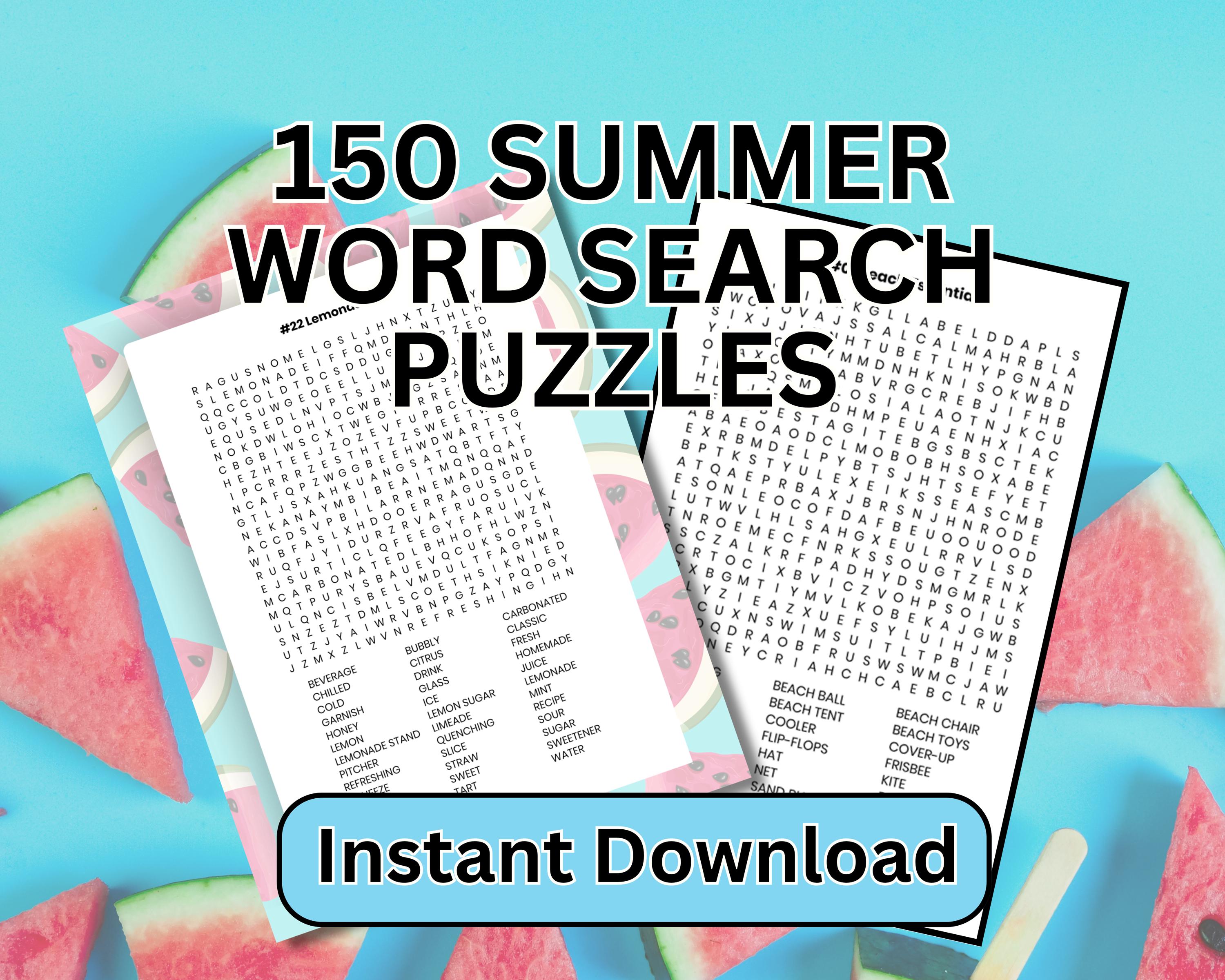 150 Summer Themed Word Search Puzzles, Summer Word Game, Fun Summer ...