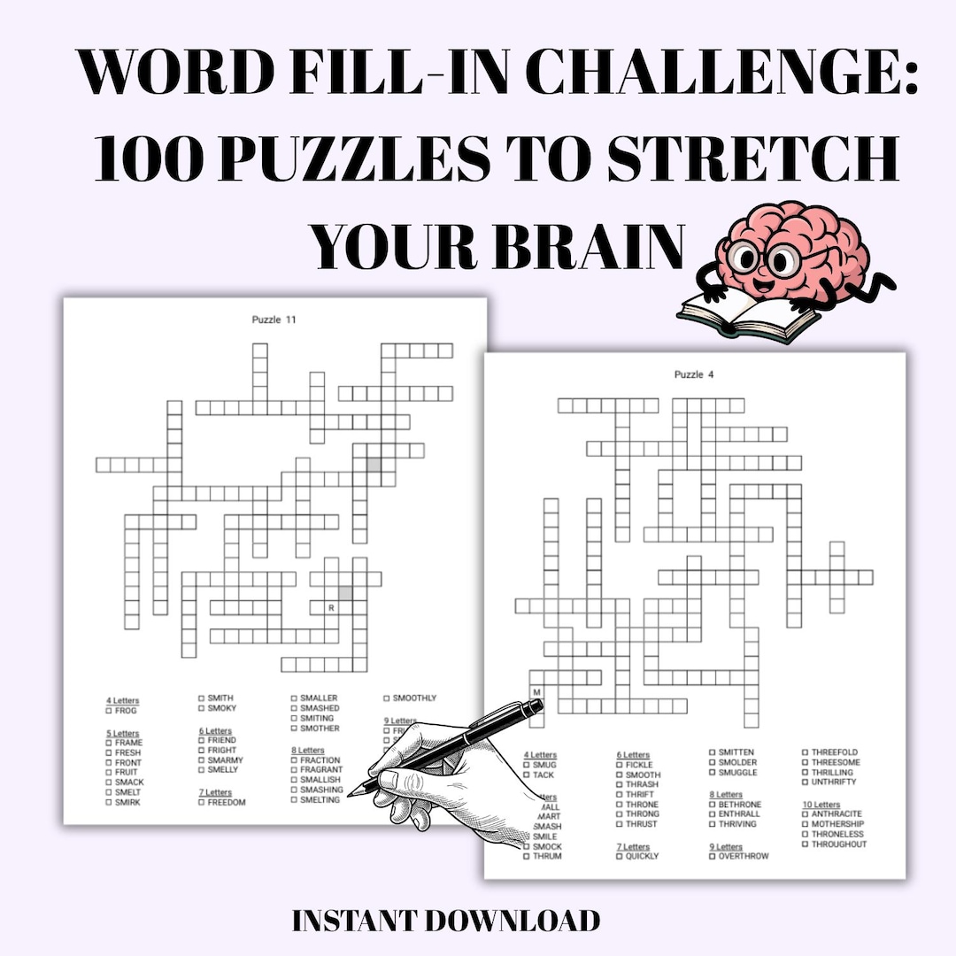 Word Fill-in Challenge: 100 Puzzles to Stretch Your Brain, Challenging ...