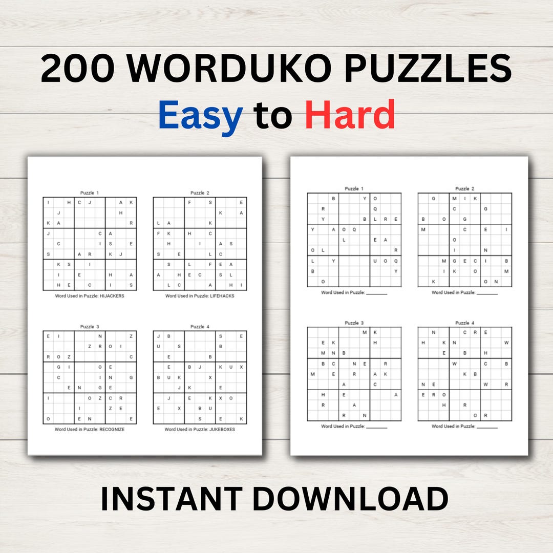 200 Word Sudoku Puzzles: Easy to Hard Worduko Puzzles (digital Download ...