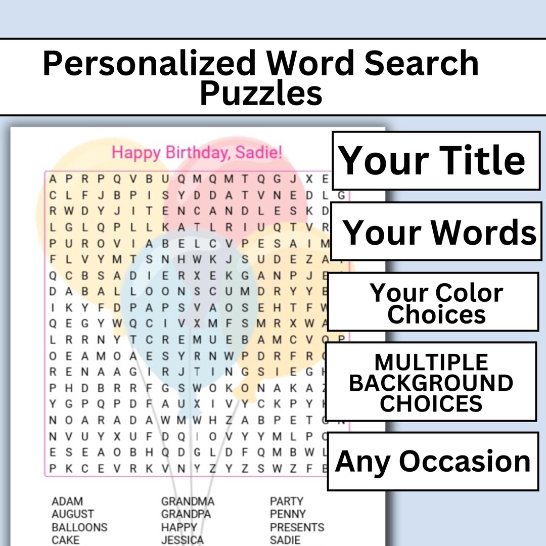 Personalized Word Search Puzzle, Personalized Birthday Word Search ...