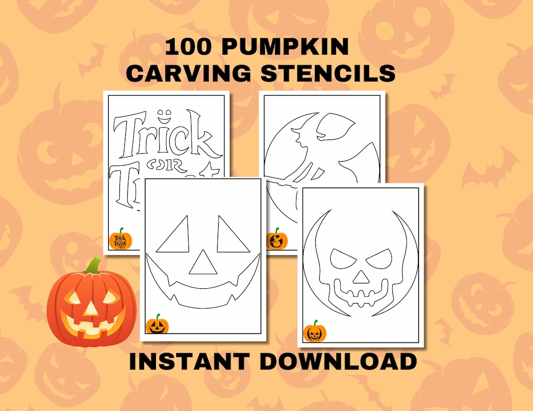100 Halloween Pumpkin Carving Stencils: Printable Jack-o-lantern ...