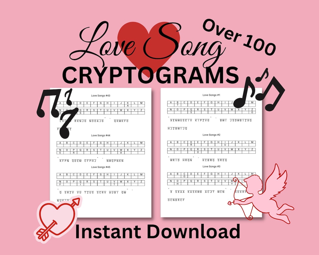 Love Song Cryptograms: 100+ Valentine's Day Puzzles (instant Download ...