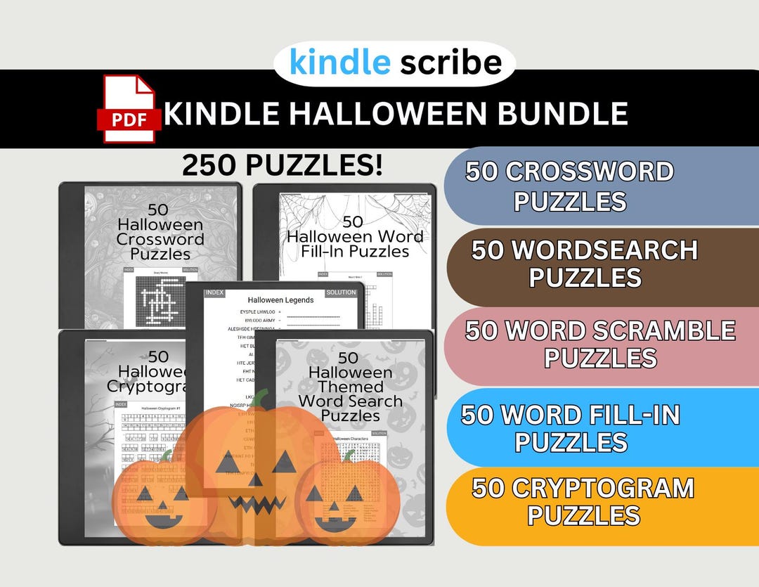 Halloween Kindle Scribe Puzzle Bundle: Word Search, Cryptograms ...