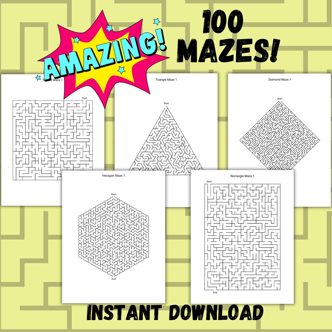 Printable Maze Puzzle Book: 100 Shape Mazes for Adults (digital ...
