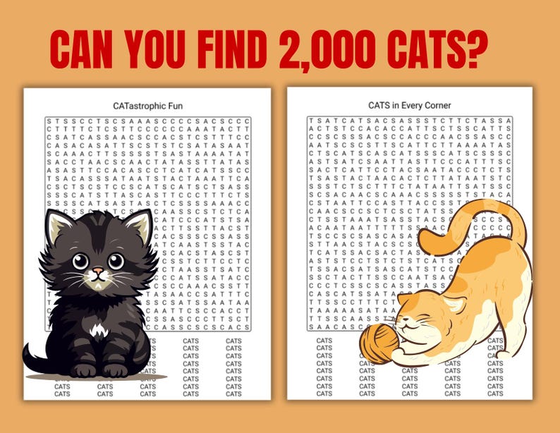 Cat Lover Word Search Puzzles: Printable Activity Book (PDF Download ...