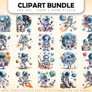 Cute Astronaut Clipart Bundle,watercolor Astronaut Clipart,cute Space ...