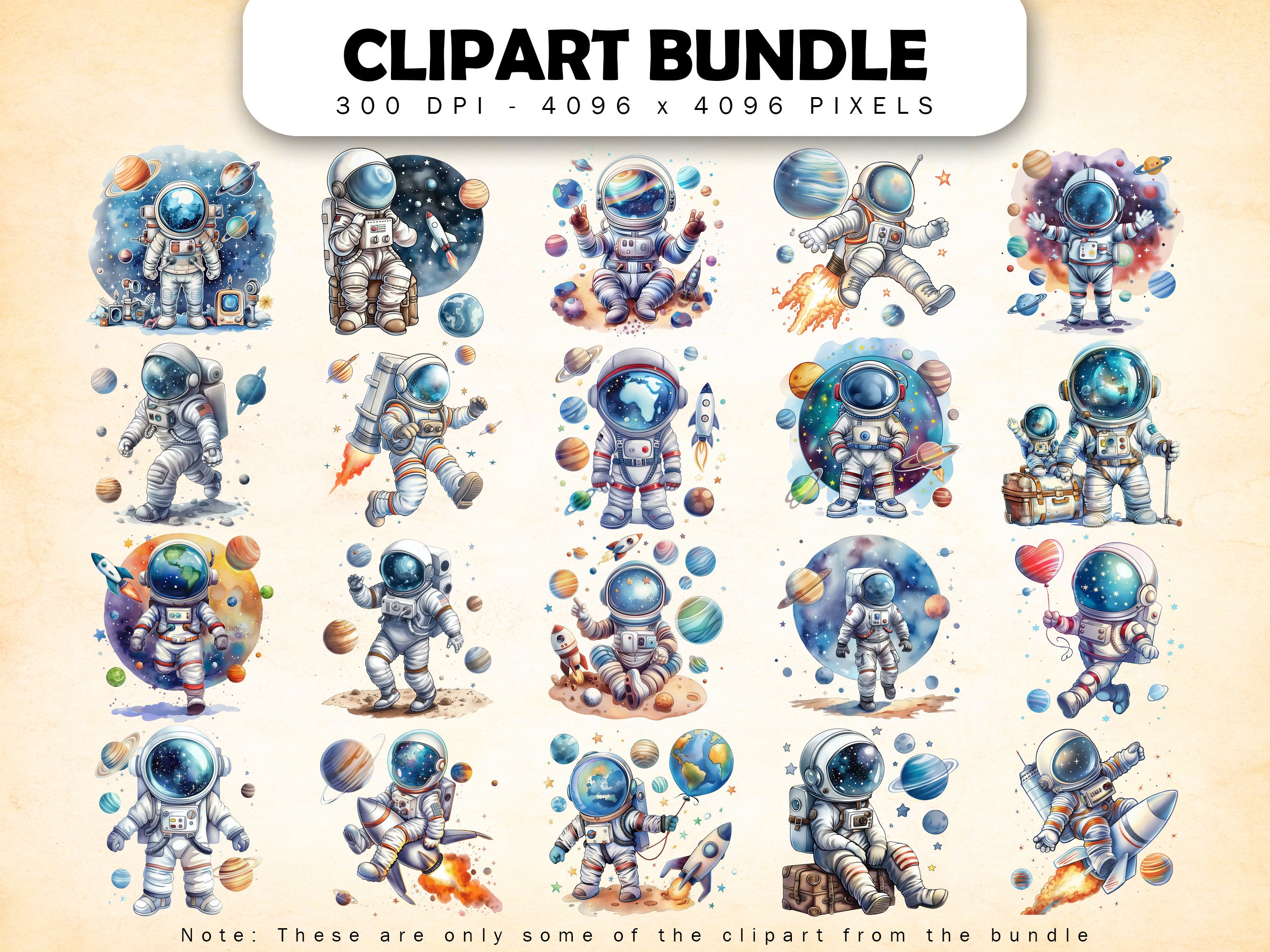 Cute Astronaut Clipart Bundle,watercolor Astronaut Clipart,cute Space ...