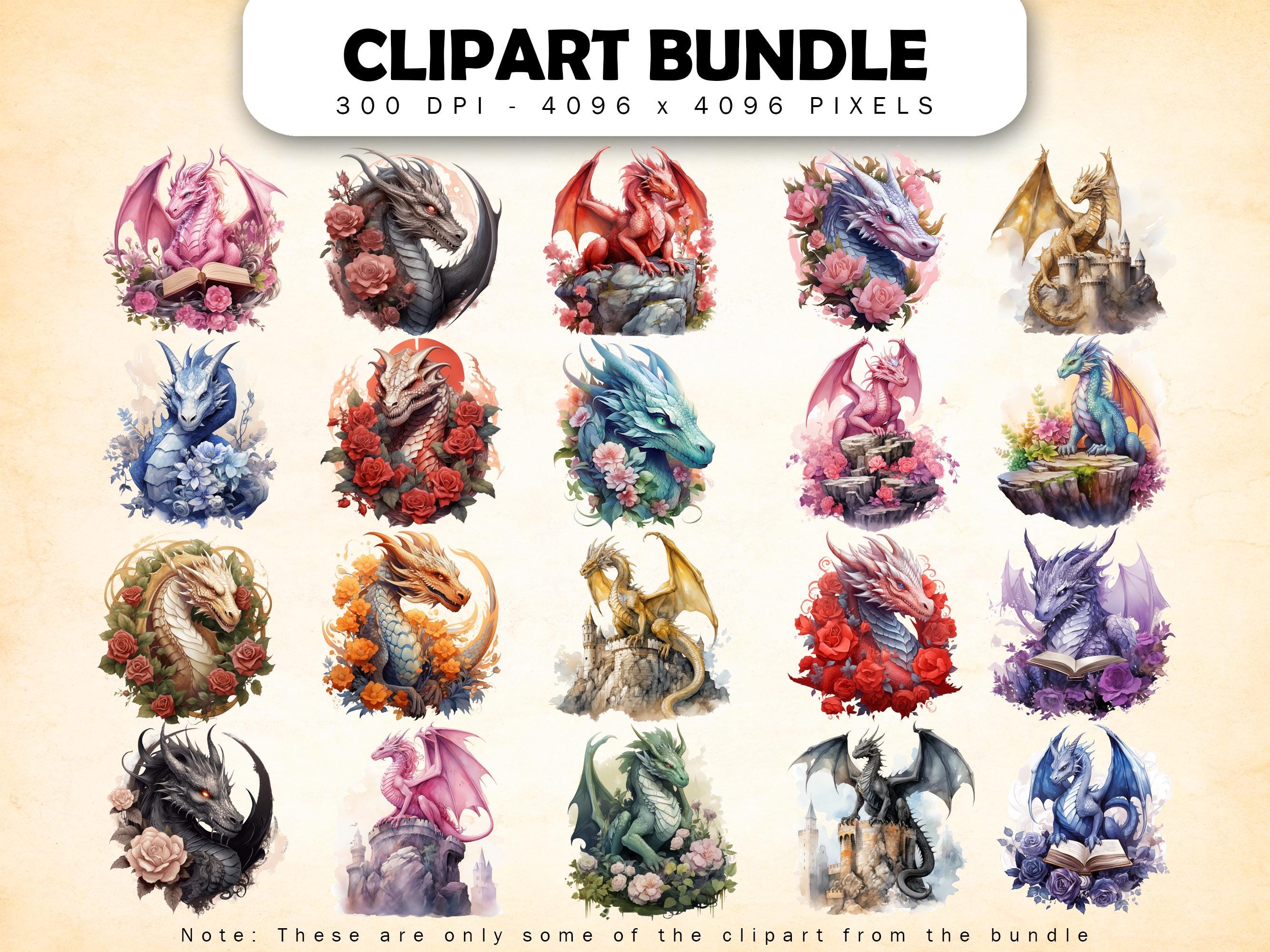 Fantasy Dragons Clipart Bundle,watercolor Dragon,dragons Graphics ...