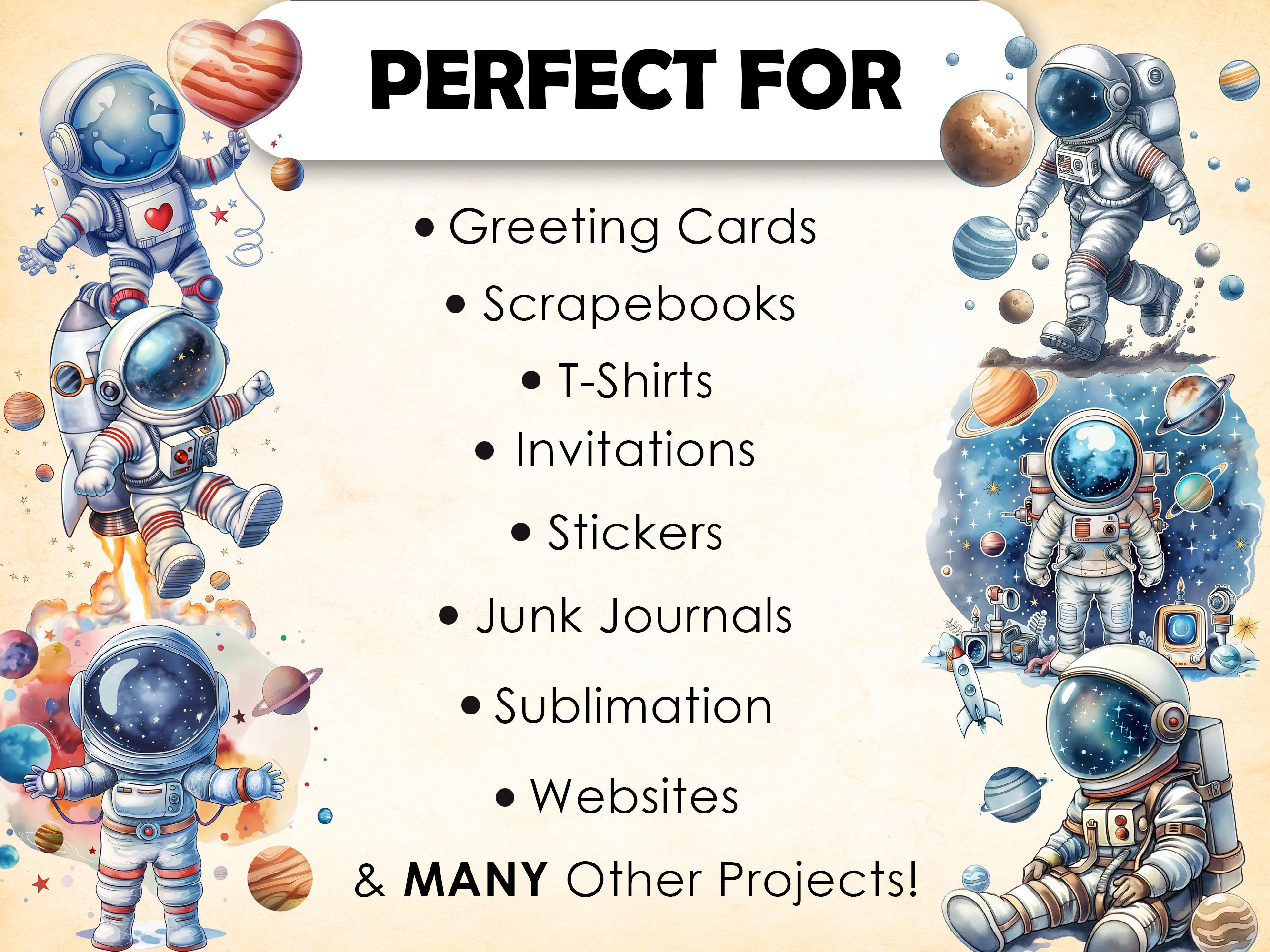 Cute Astronaut Clipart Bundle,watercolor Astronaut Clipart,cute Space ...