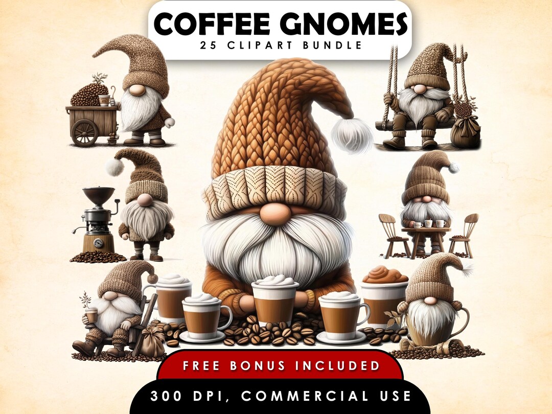 Watercolor Coffee Lover Gnome PNG Clipart Bundle,coffee Clipart,cute ...