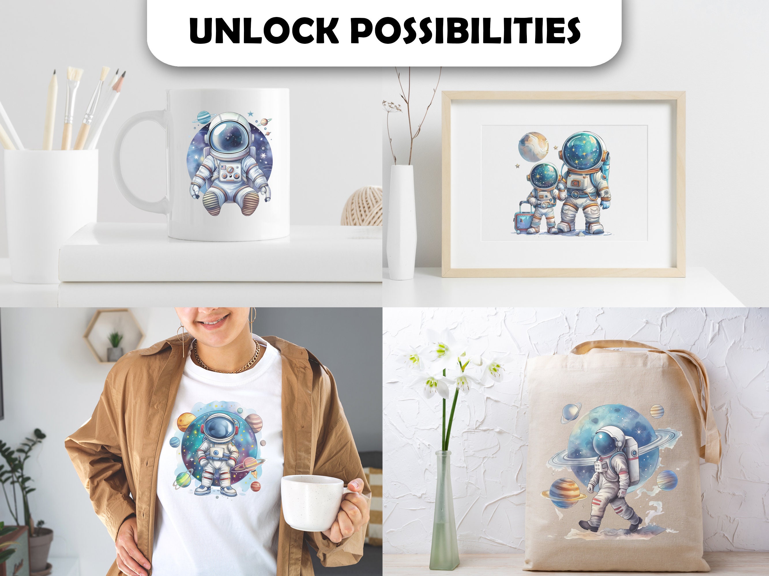 Cute Astronaut Clipart Bundle,watercolor Astronaut Clipart,cute Space ...