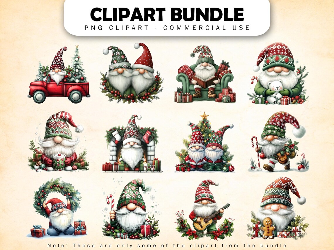 Watercolor Christmas Gnomes Clipart Bundle,festive Gnomes Clipart ...