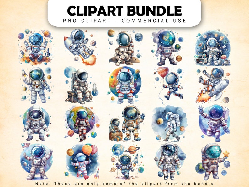 Cute Astronaut Clipart Bundle,watercolor Astronaut Clipart,cute Space ...