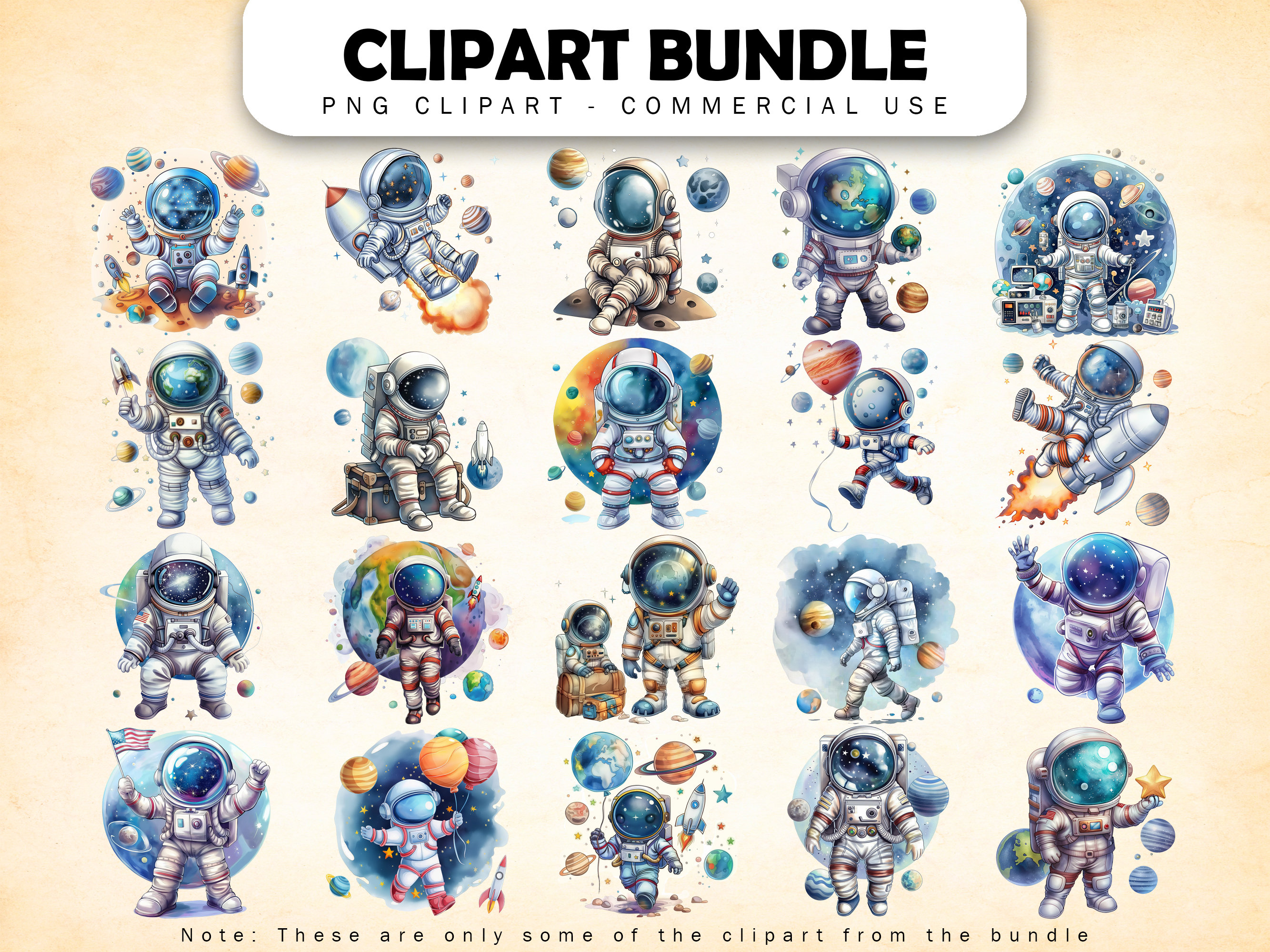 Cute Astronaut Clipart Bundle,watercolor Astronaut Clipart,cute Space ...