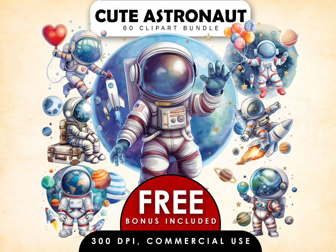 Cute Astronaut Clipart Bundle,watercolor Astronaut Clipart,cute Space ...