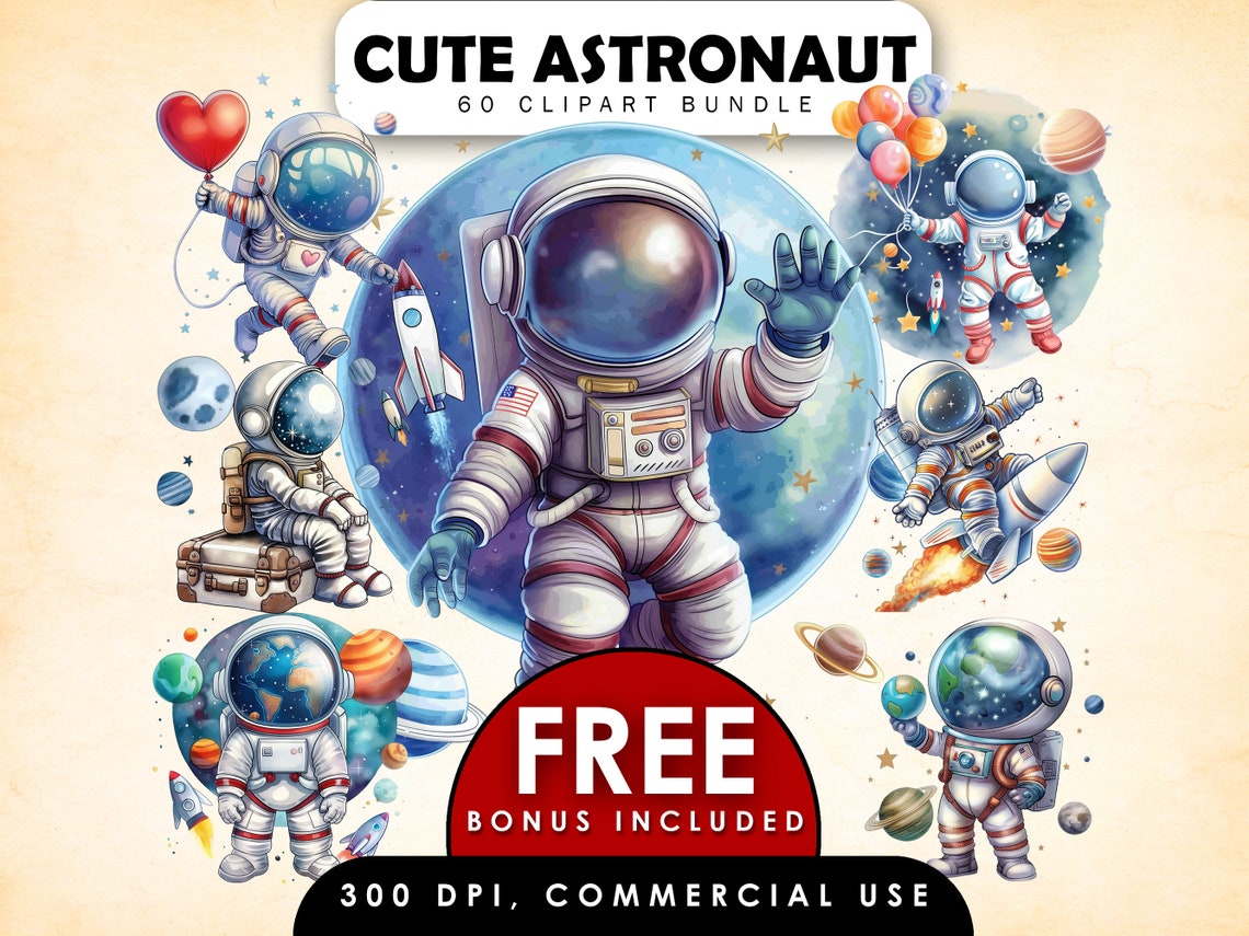 Cute Astronaut Clipart Bundle,watercolor Astronaut Clipart,cute Space ...