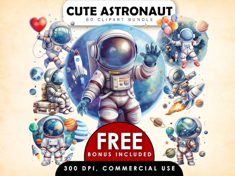 Cute Astronaut Clipart Bundle,watercolor Astronaut Clipart,cute Space ...