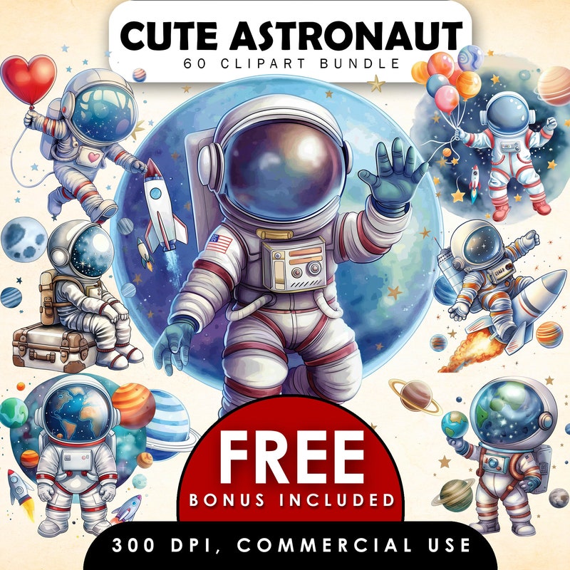 Astronaut Clipart Cartoon - Etsy
