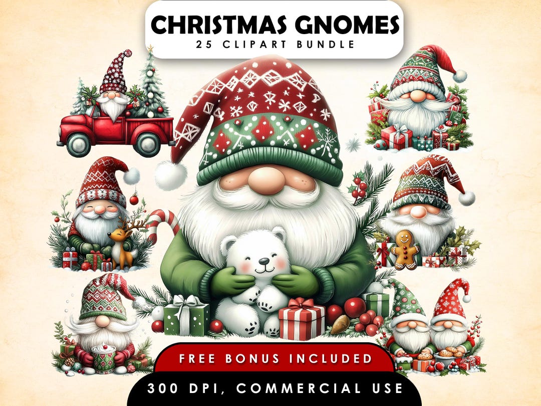 Watercolor Christmas Gnomes Clipart Bundle,festive Gnomes Clipart ...