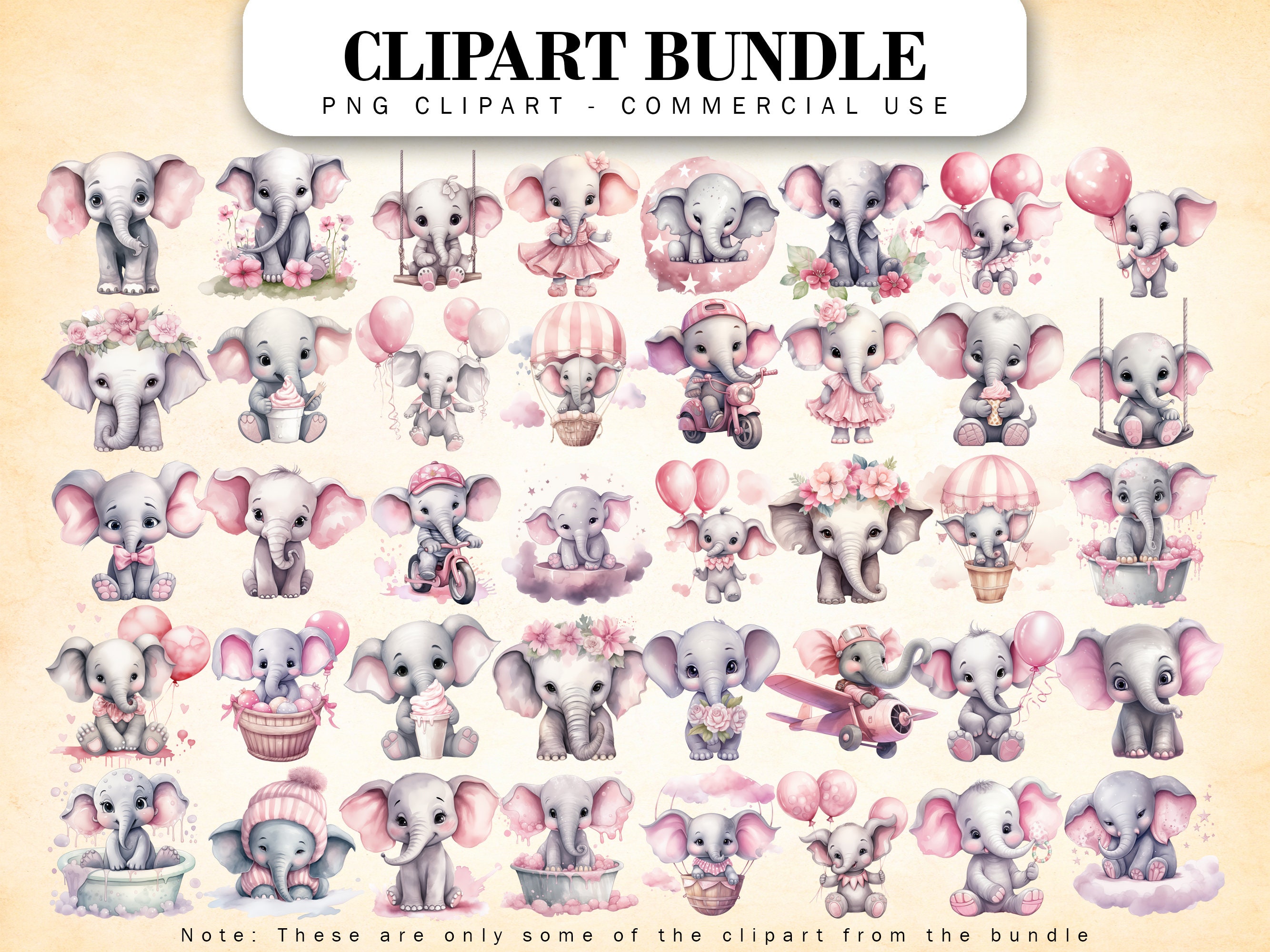 Baby Elephant Clipart Bundle,lovely Baby Elephants,little Elephant ...