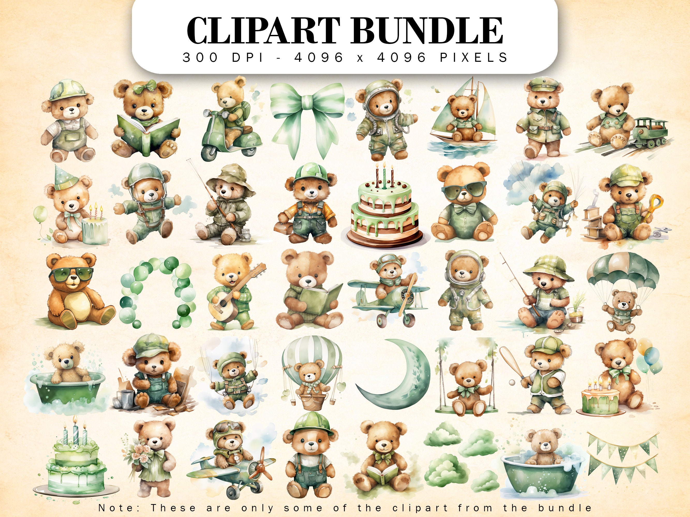 Teddy Bear Clipart Bundle,watercolor Teddy Bear Png,nursery Decoration ...