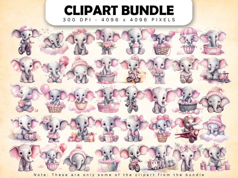 Baby Elephant Clipart Bundle,lovely Baby Elephants,little Elephant ...
