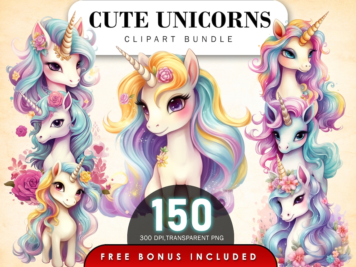 Cute Unicorn Clipart,clipart Magic Unicorn,colorful Unicorn Clipart ...