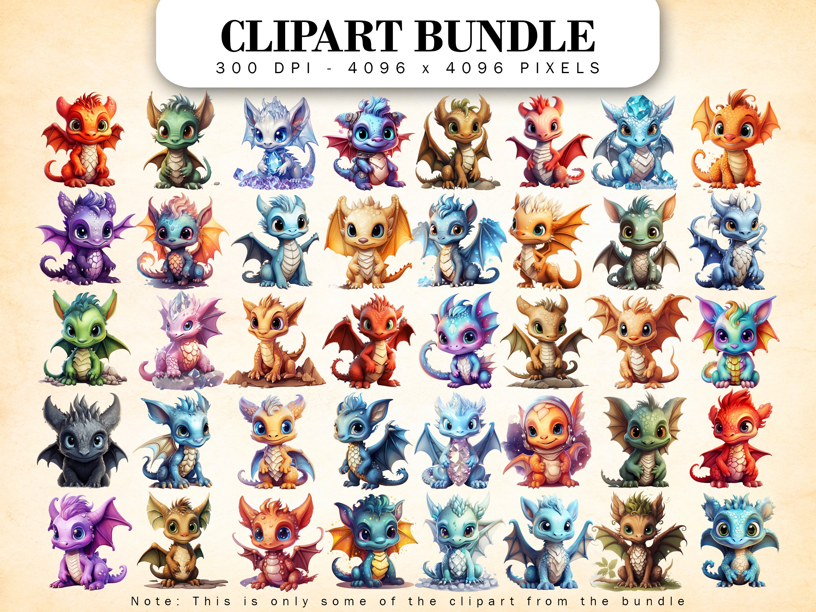 Baby Dragon Clipart Bundle, Cute Colorful Dragons, Little Dragon PNG ...
