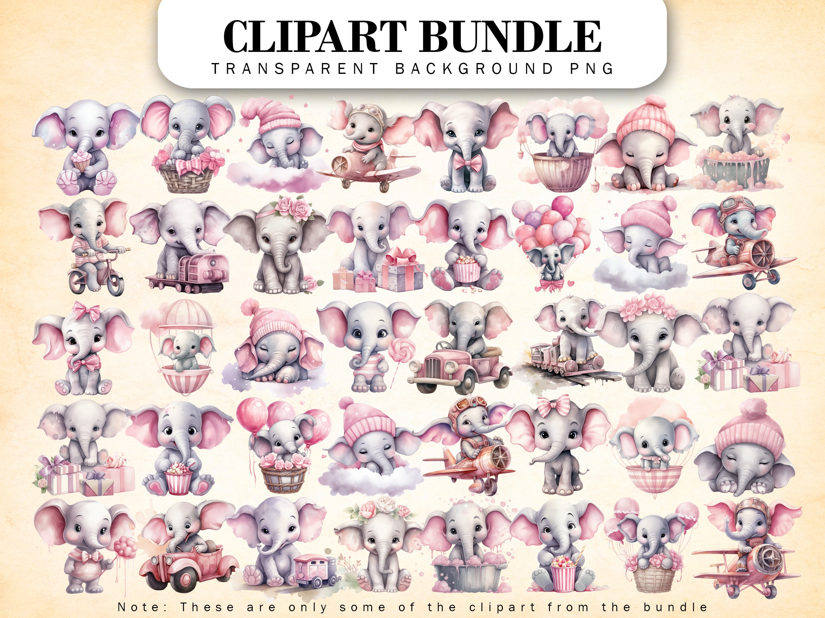 Baby Elephant Clipart Bundle,lovely Baby Elephants,little Elephant ...