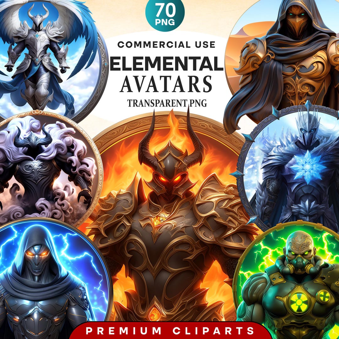 70 Elemental Avatars Clipart Bundle,dark Fantasy,water Elemental,earth ...