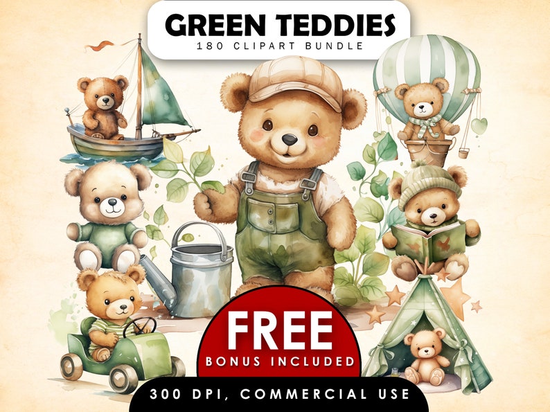 Teddy Bear Clipart Bundle,watercolor Teddy Bear Png,nursery Decoration ...