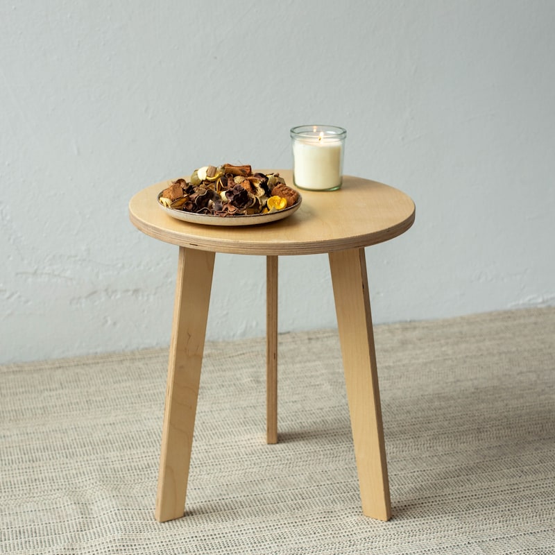 Round Wooden Side Table - Etsy