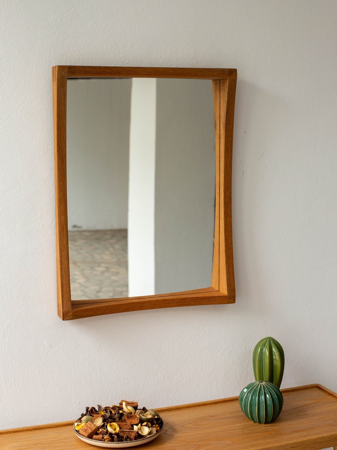 Wood Frame Wall Mirror, Modern Handcrafted Oak Mirror, Curvy Edge Small ...