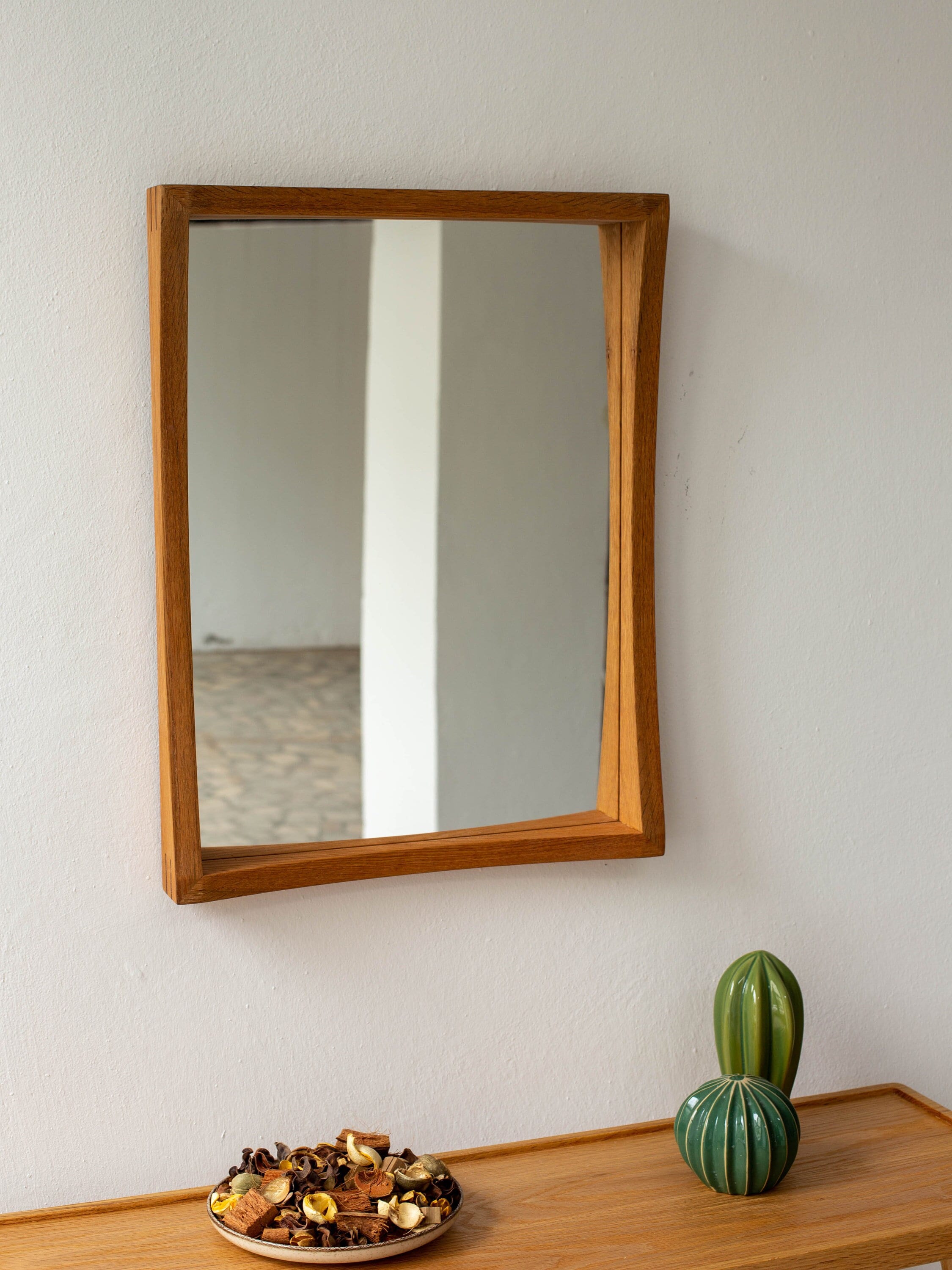 Wood Frame Wall Mirror, Modern Handcrafted Oak Mirror, Curvy Edge Small ...
