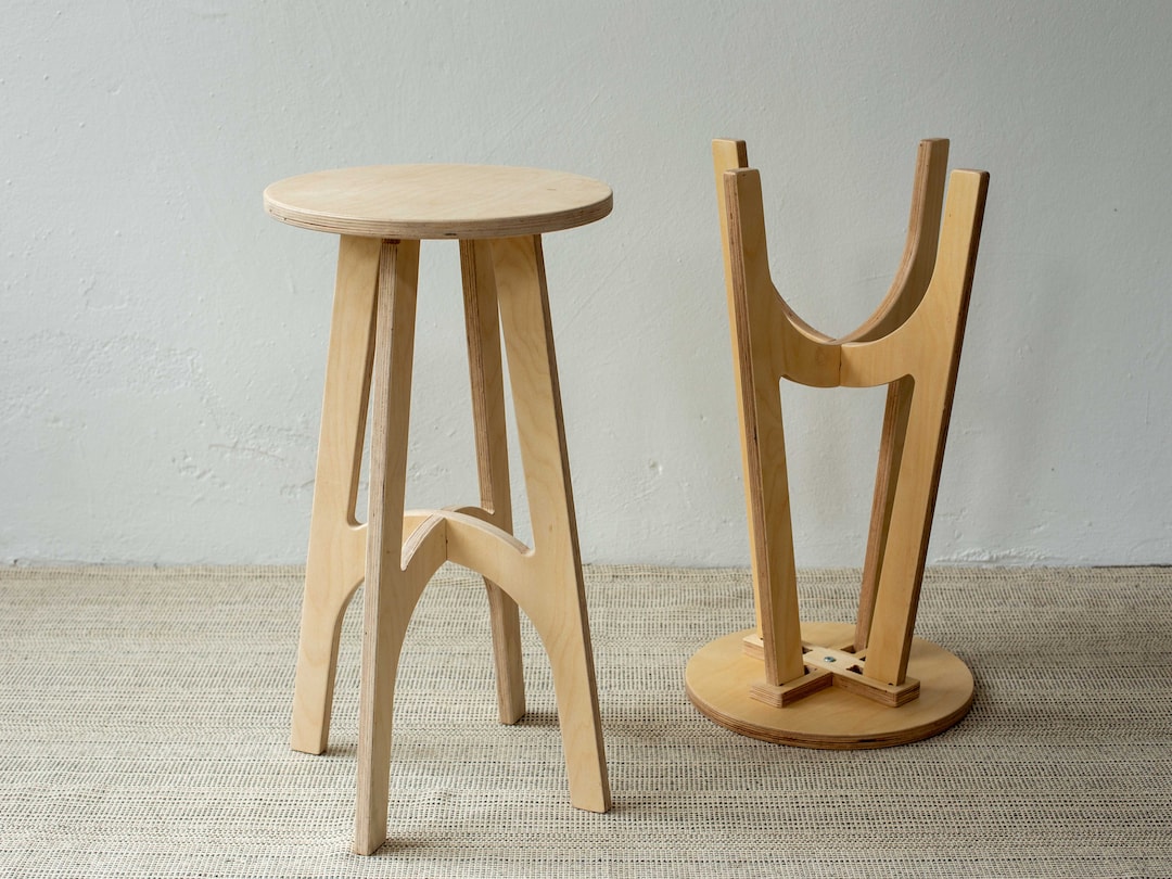 Wooden Bar Stool, Wood Kitchen Stool, Counter Stool, Modern Round 4 ...