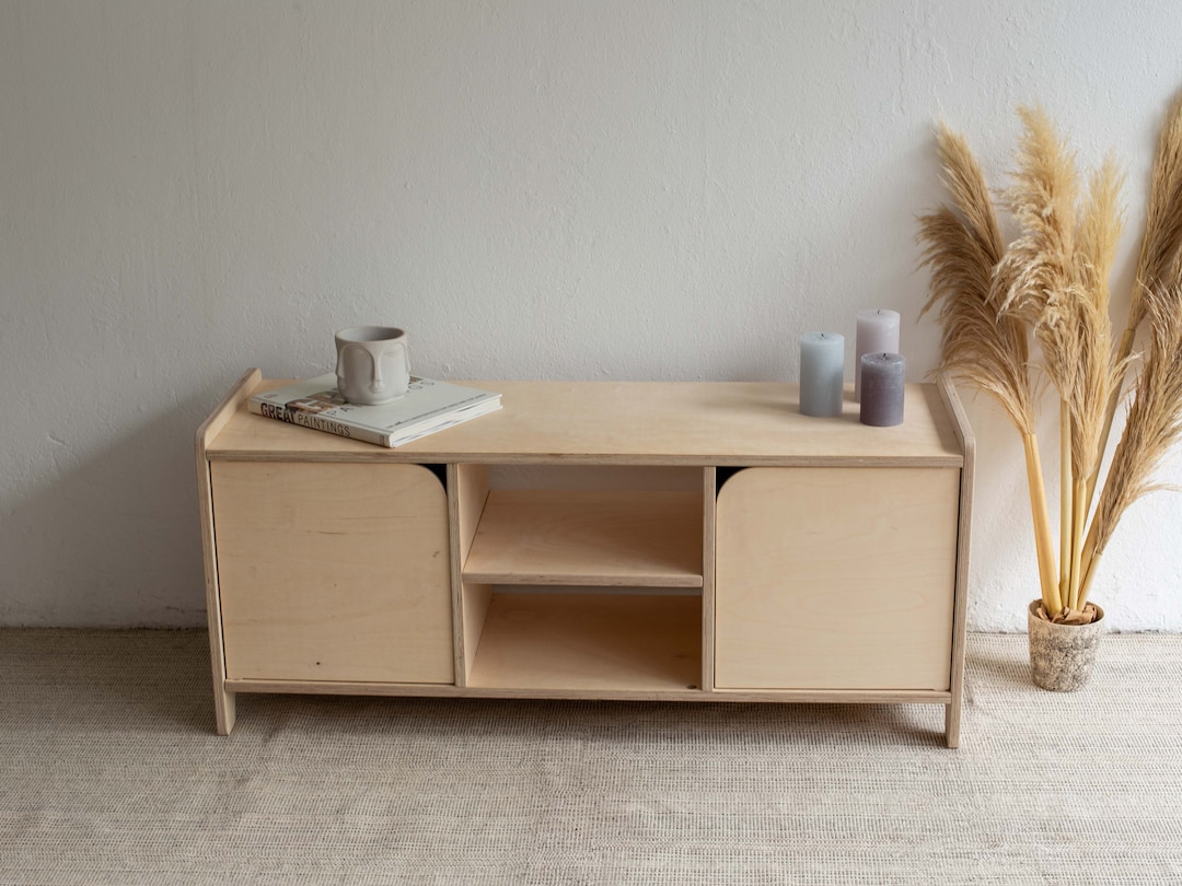 Media Console With Cabinet Door and Open Storage Shelves, Modern Wooden ...