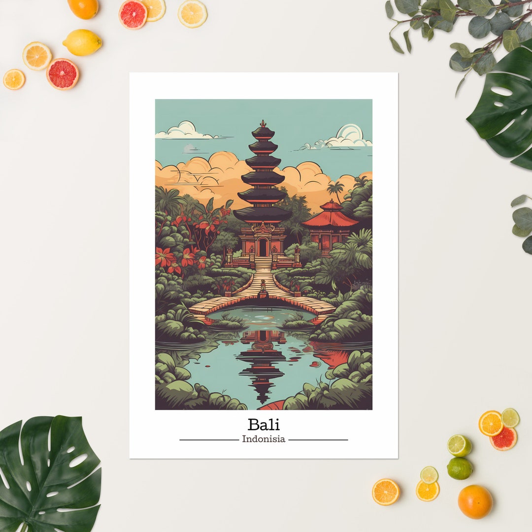 Bali Temple Poster, Wunderlust Art, Bali Poster, Indonesia Poster, Bali ...