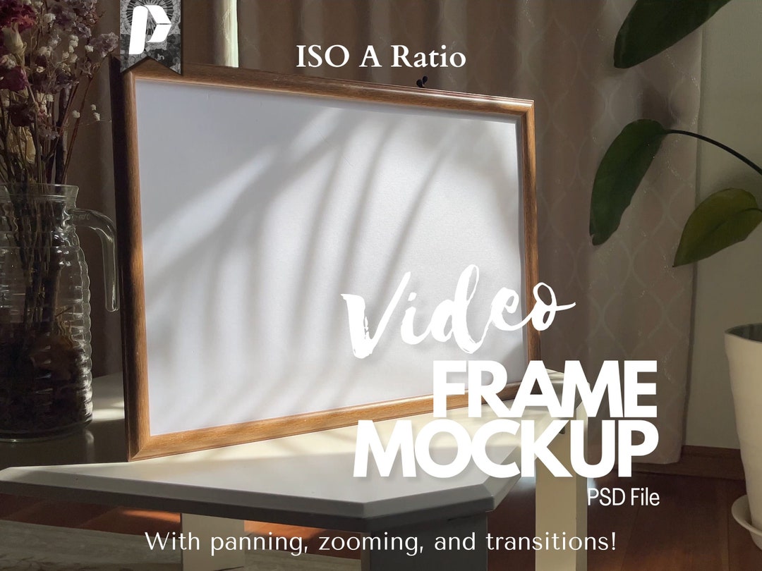 Video Mockup for Wall Art, Horizontal Frame Video Mockup, Wood Frame ...